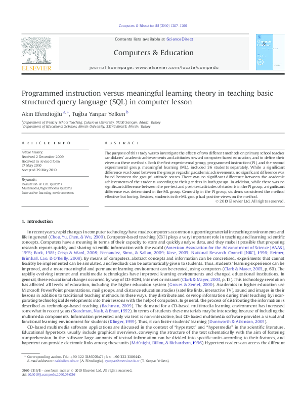 (PDF) Programmed instruction versus meaningful learning theory in ...