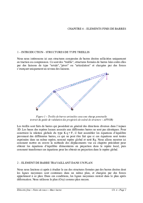 (PDF) CHAPITRE 4 – ELEMENTS FINIS DE BARRES 1 – INTRODUCTION ...