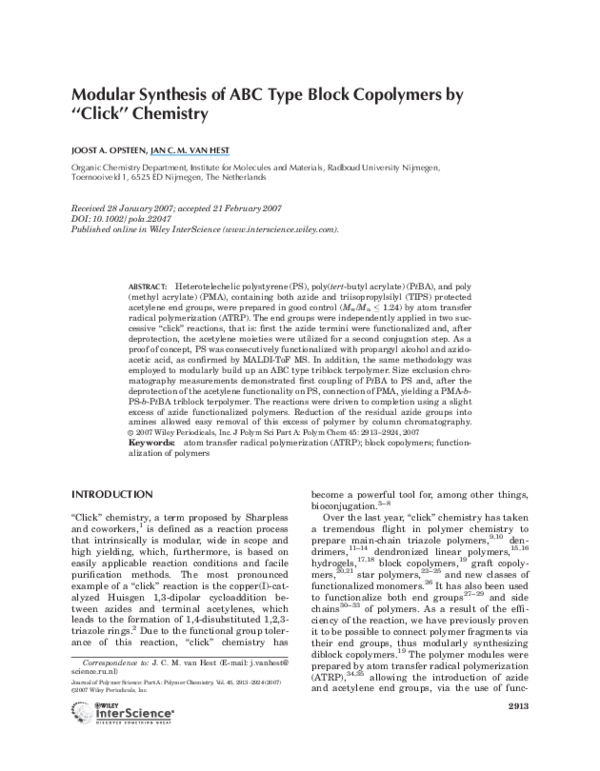 (PDF) Modular synthesis of ABC type block copolymers by ``click'' chemistry