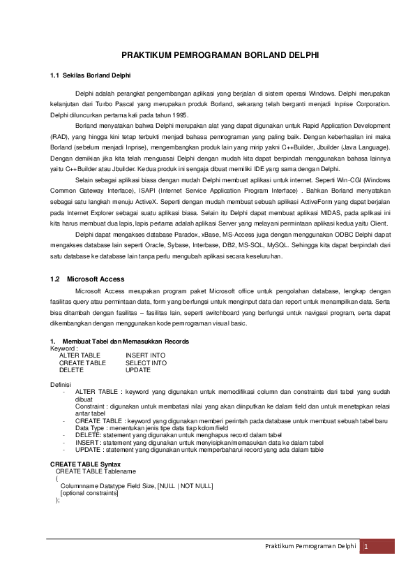 (PDF) PRAKTIKUM PEMROGRAMAN BORLAND DELPHI