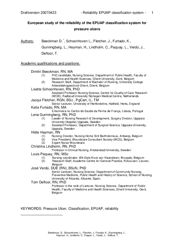 (PDF) European study of the reliability of the EPUAP classification ...