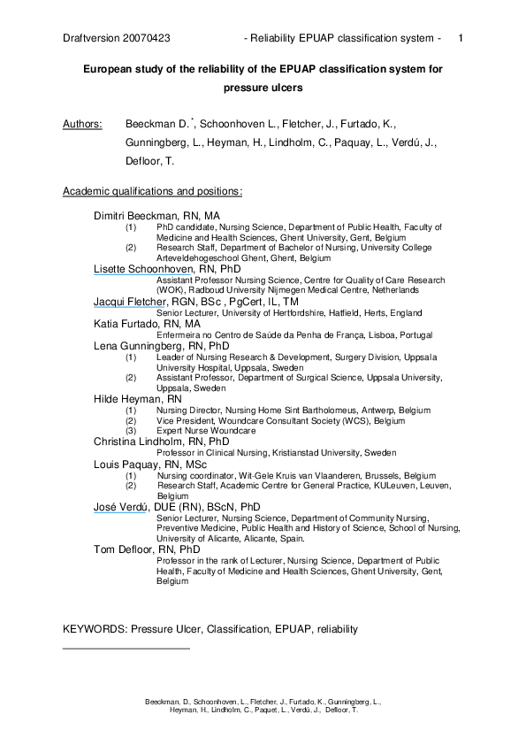 (PDF) EPUAP classification system for pressure ulcers: European ...