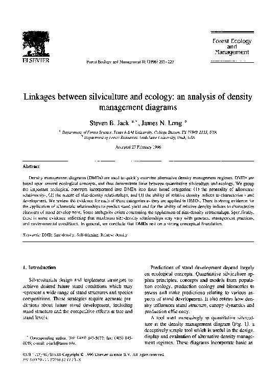 (PDF) Linkages between silviculture and ecology: an analysis of density ...