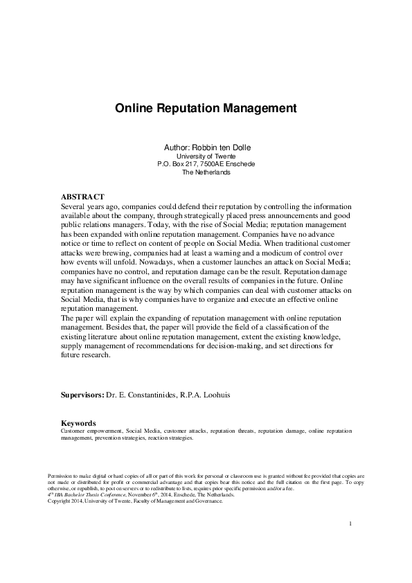 (PDF) Online Reputation Management