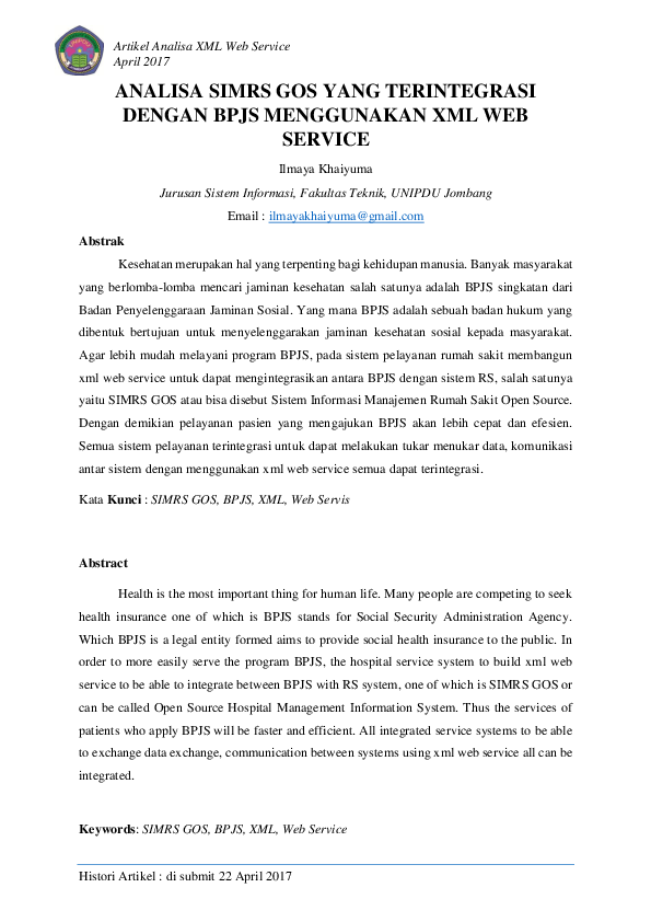 (PDF) ANALISA SIMRS GOS YANG TERINTEGRASI DENGAN BPJS MENGGUNAKAN XML WEB SERVICE