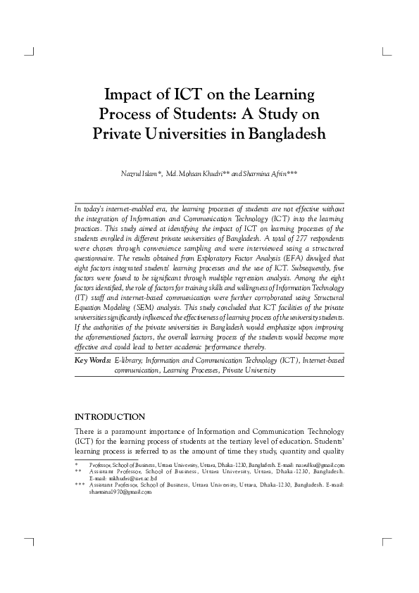 (PDF) Impact of ICT on the Learning Process of Students: A Study on ...