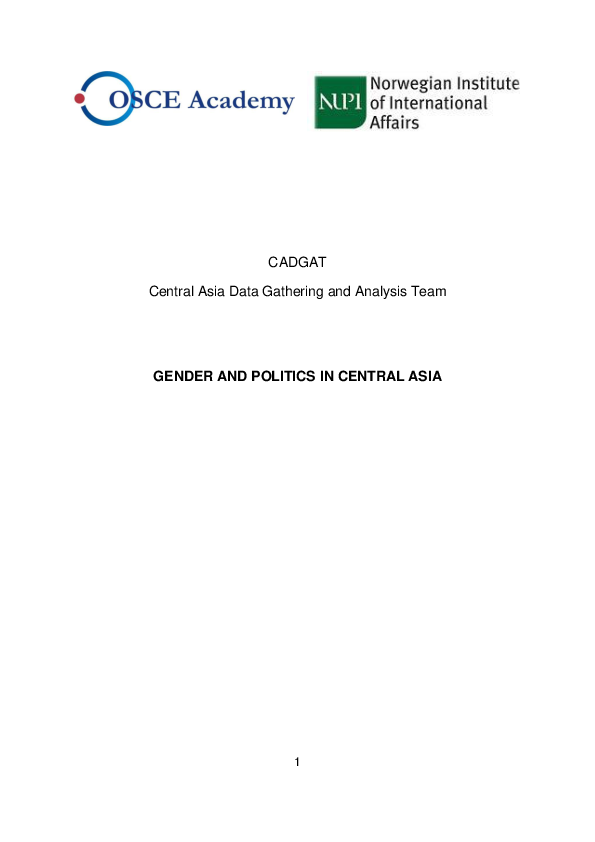 (PDF) Gender and Politics in Central Asia | Indra Overland - Academia.edu