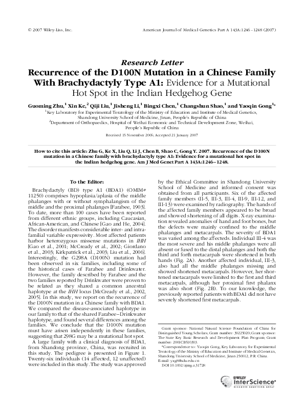 (PDF) Recurrence of the D100N mutation in a Chinese family with ...