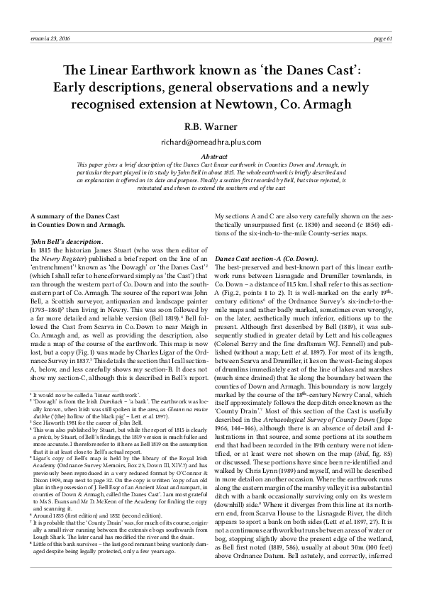 (PDF) The linear earthwork known as 'the Danes Cast': early ...