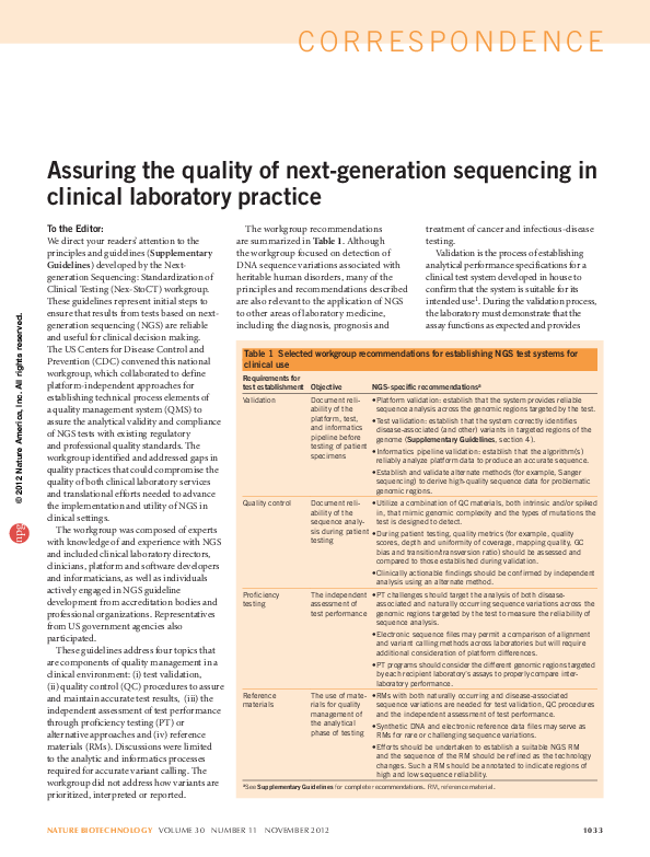 (PDF) Assuring the quality of next-generation sequencing in clinical ...