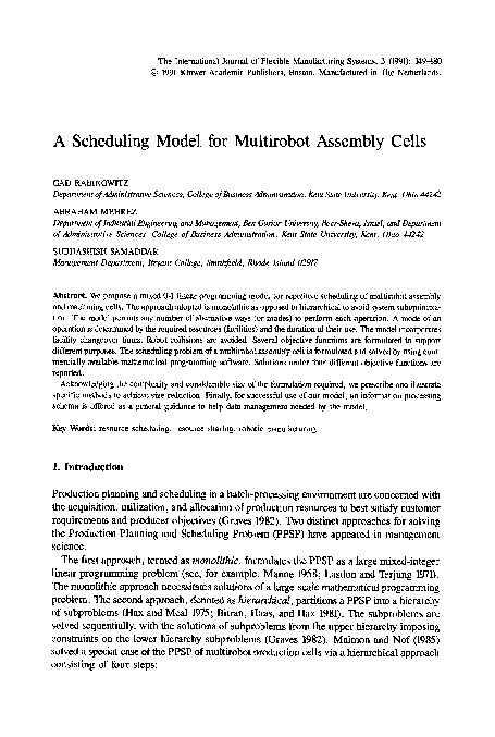 (PDF) A scheduling model for multirobot assembly cells | Gad Rabinowitz - Academia.edu
