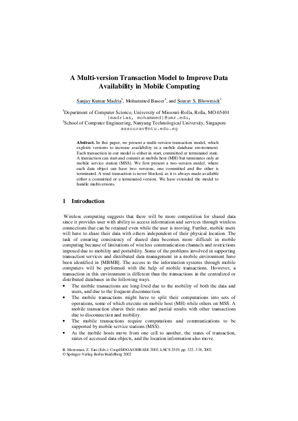 Pdf A Multi Version Transaction Model To Improve Data Availability In