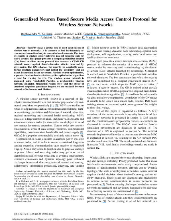 Pdf Generalized Neuron Based Secure Media Access Control Protocol For