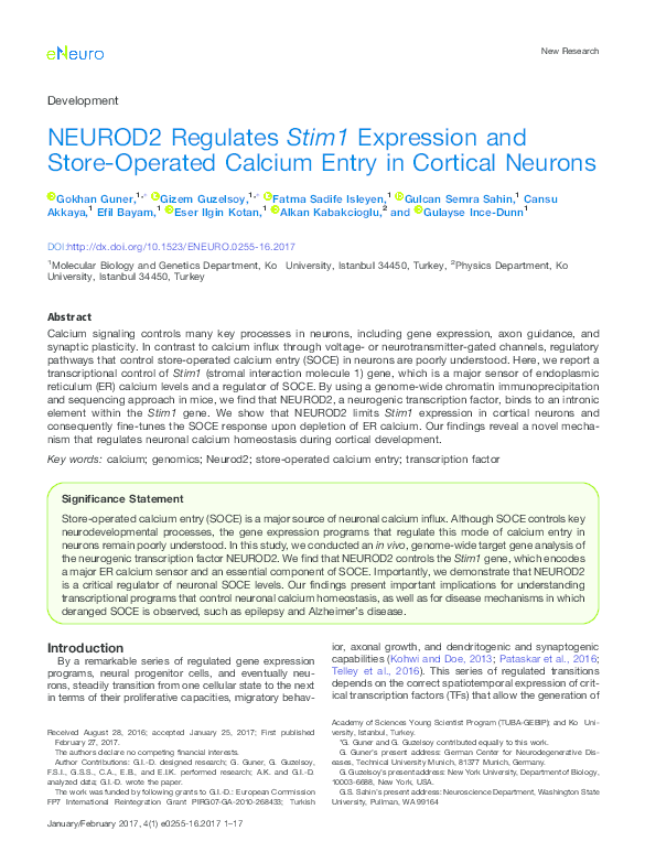 (PDF) NEUROD2 Regulates Stim1 Expression and Store-Operated Calcium ...