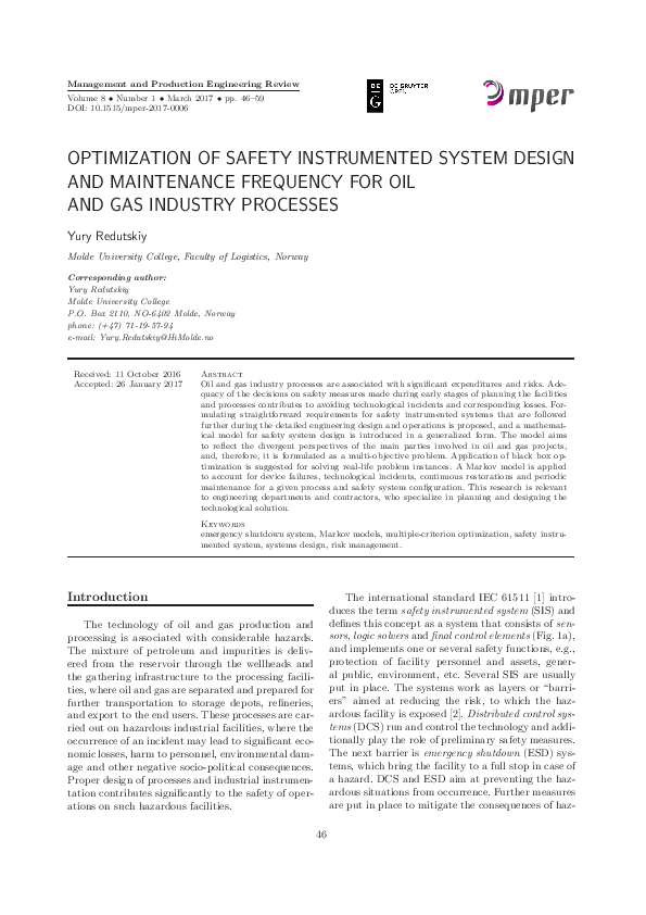 (PDF) Optimization of Safety Instrumented System Design and Maintenance ...