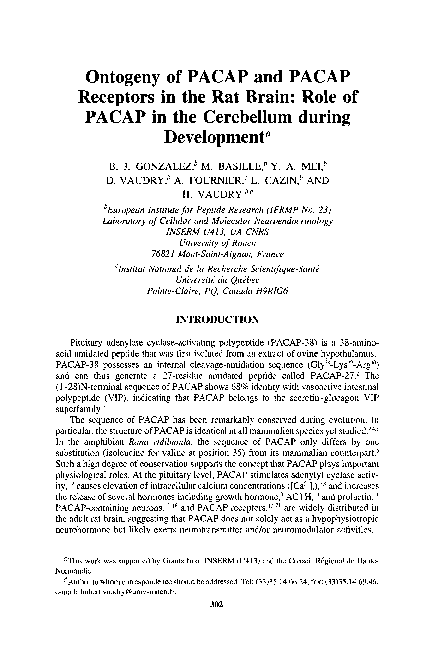 (PDF) Ontogeny of PACAP and PACAP Receptors in the Rat Brain: Role of ...