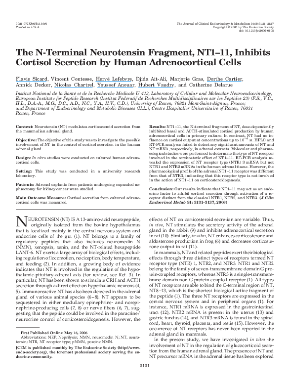 (PDF) The N-terminal neurotensin fragment, NT1-11, inhibits cortisol ...