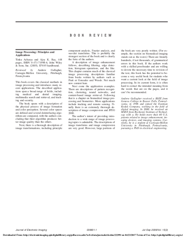 (PDF) Image Processing - Principles and Applications