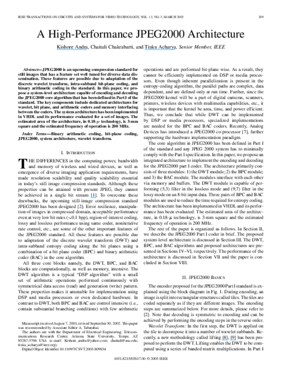 (PDF) A high-performance JPEG2000 architecture