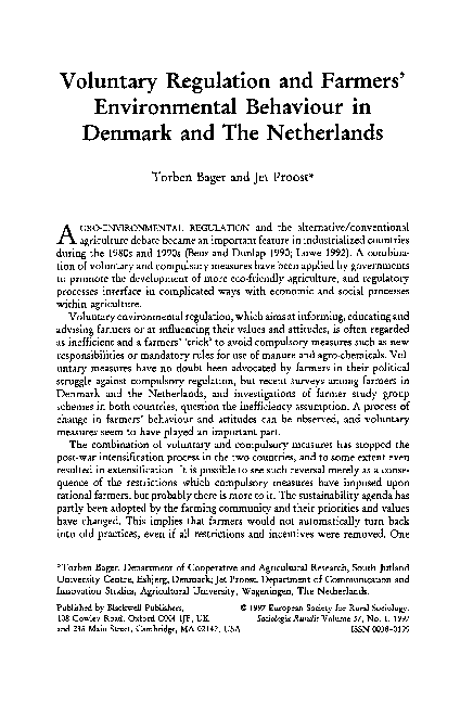 (PDF) Voluntary Regulation and Farmers' Environmental Behaviour in ...