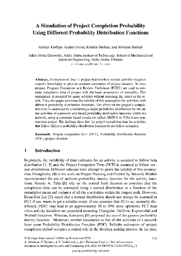 (PDF) A Simulation of Project Completion Probability Using Different ...