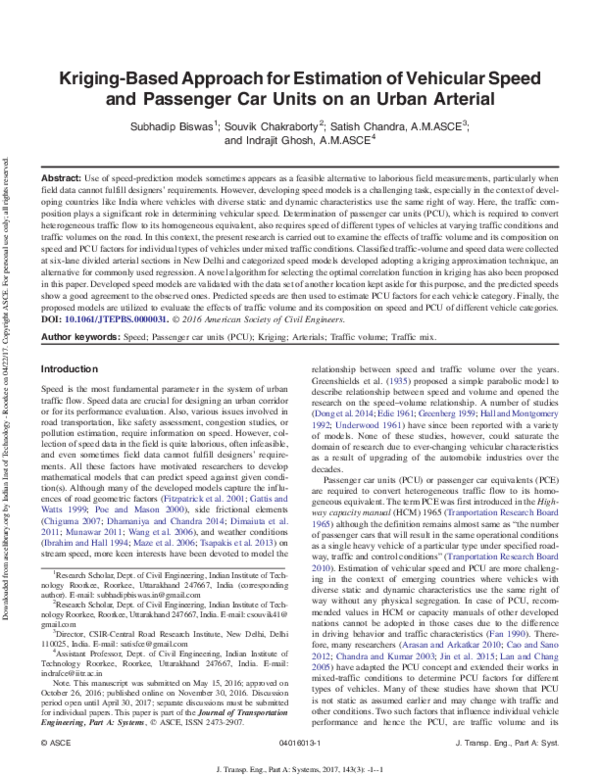 Pdf Kriging Based Approach For Estimation Of Vehicular Speed And