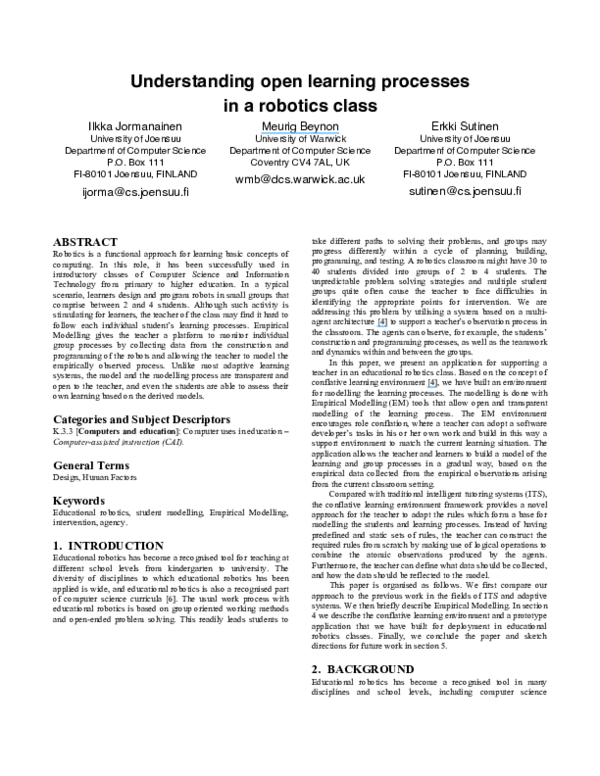 (PDF) Understanding open learning processes in a robotics class