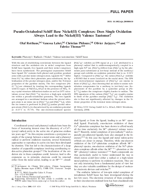 (PDF) Pseudo-Octahedral Schiff Base Nickel(II) Complexes: Does Single ...