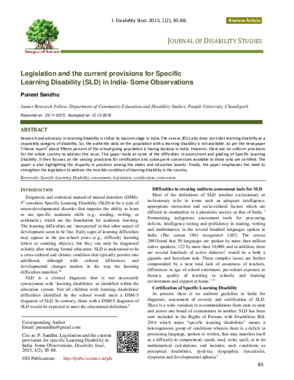 (PDF) Legislation and the current provisions for Specific Learning ...