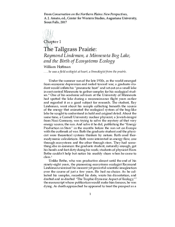 (PDF) The Tallgrass Prairie: Raymond Lindeman, a Minnesota Bog Lake ...