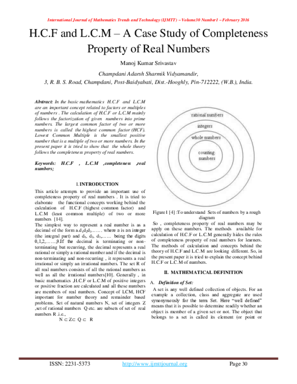 (PDF) H.C.F and L.C.M – A Case Study of Completeness Property of Real Numbers
