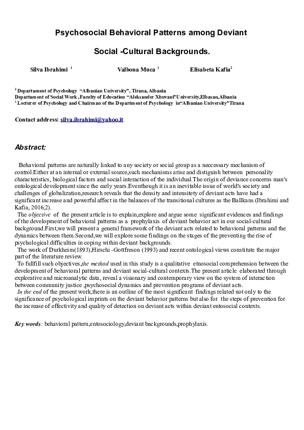 (DOC) Psychosocial Behavioral Patterns among Deviant Social -Cultural ...