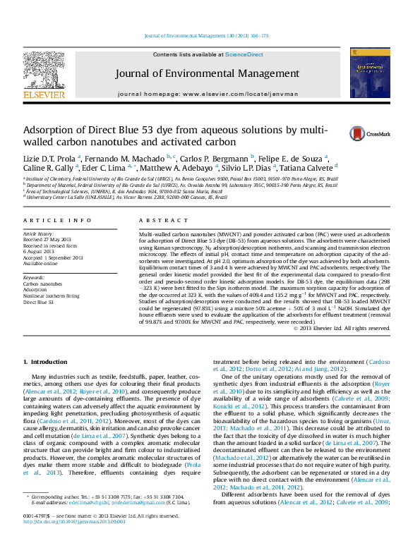 (PDF) Adsorption of Direct Blue 53 dye from aqueous solutions by multi ...