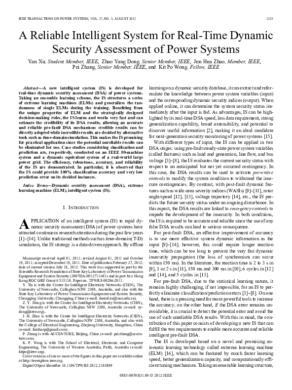 (PDF) A Reliable Intelligent System for Real-Time Dynamic Security Assessment of Power Systems