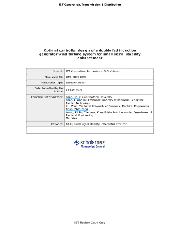 Pdf Optimal Controller Design Of A Wind Turbine With Doubly Fed Induction Generator For Small