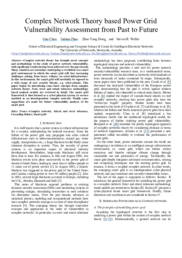 Pdf Complex Network Theory Based Power Grid Vulnerability Assessment