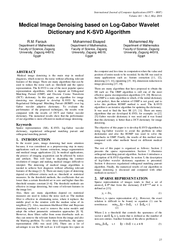 (PDF) Medical Image Denoising based on Log-Gabor Wavelet Dictionary and K-SVD Algorithm