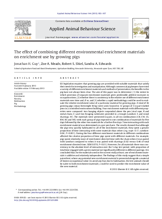 (PDF) The effect of combining different environmental enrichment ...
