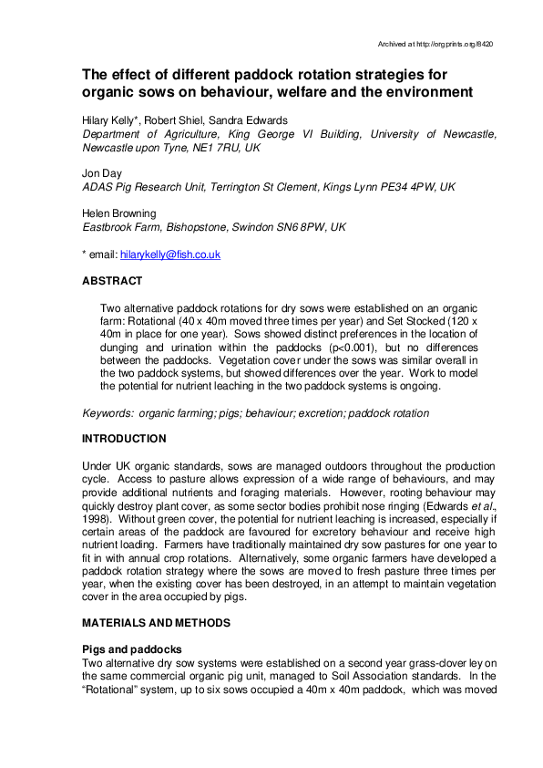 (PDF) The effect of different paddock rotation strategies for organic ...