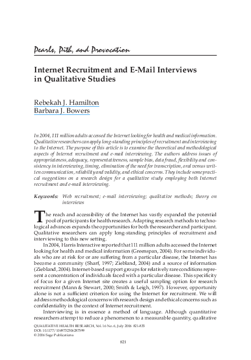 (PDF) Internet Recruitment and E-Mail Interviews in Qualitative Studies