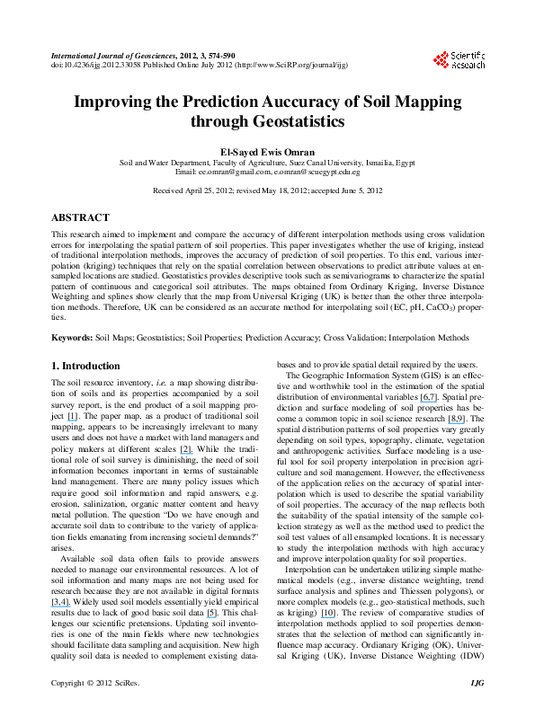 (PDF) Improving the Prediction Accuracy of Soil Mapping through Geostatistics