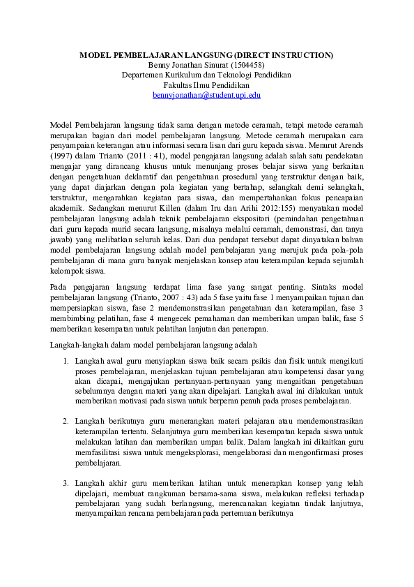 (PDF) Model Pembelajaran Langsung Direct Instruction