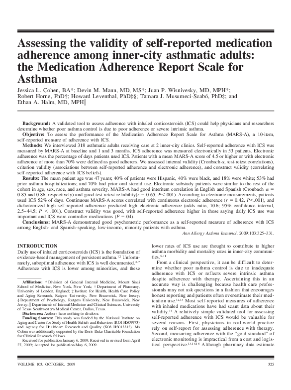 (PDF) Assessing the validity of self-reported medication adherence ...