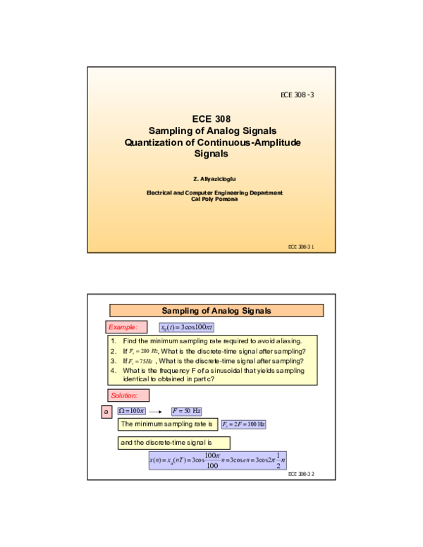 (PDF) ECE 308 Sampling of Analog Signals Quantization of Continuous ...