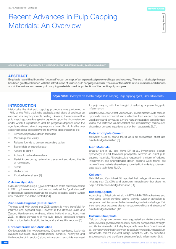 (PDF) Recent Advances in Pulp Capping Materials: An Overview
