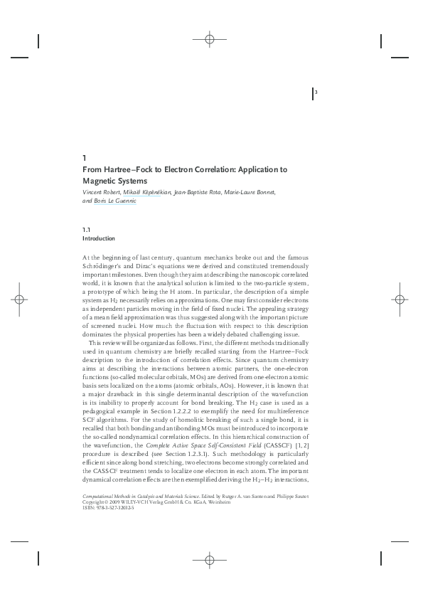 (PDF) From Hartree–Fock to Electron Correlation: Application to Magnetic Systems