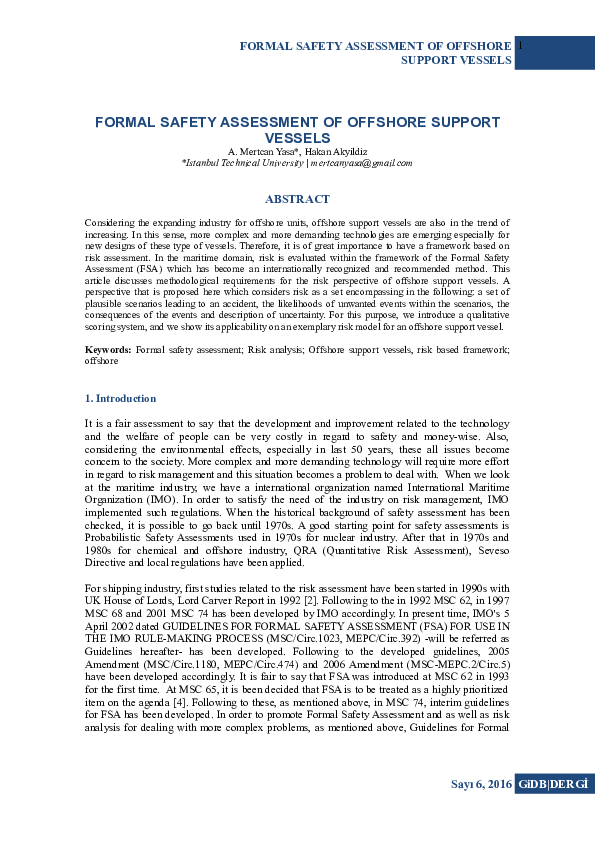 (DOC) FORMAL SAFETY ASSESSMENT OF OFFSHORE SUPPORT VESSELS