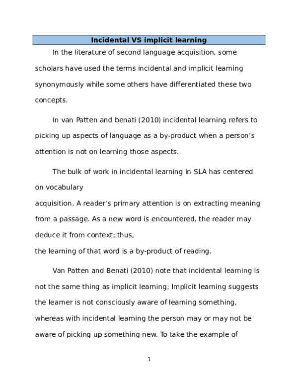 (DOC) Incidental VS implicit learning
