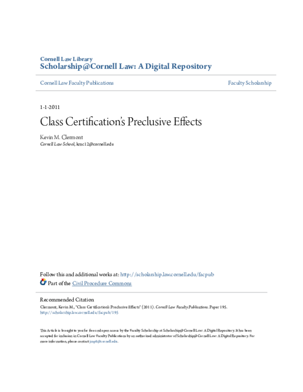 (PDF) Class Certification s Preclusive Effects