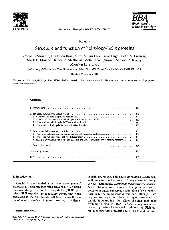 (PDF) Structure and function of helix-loop-helix proteins